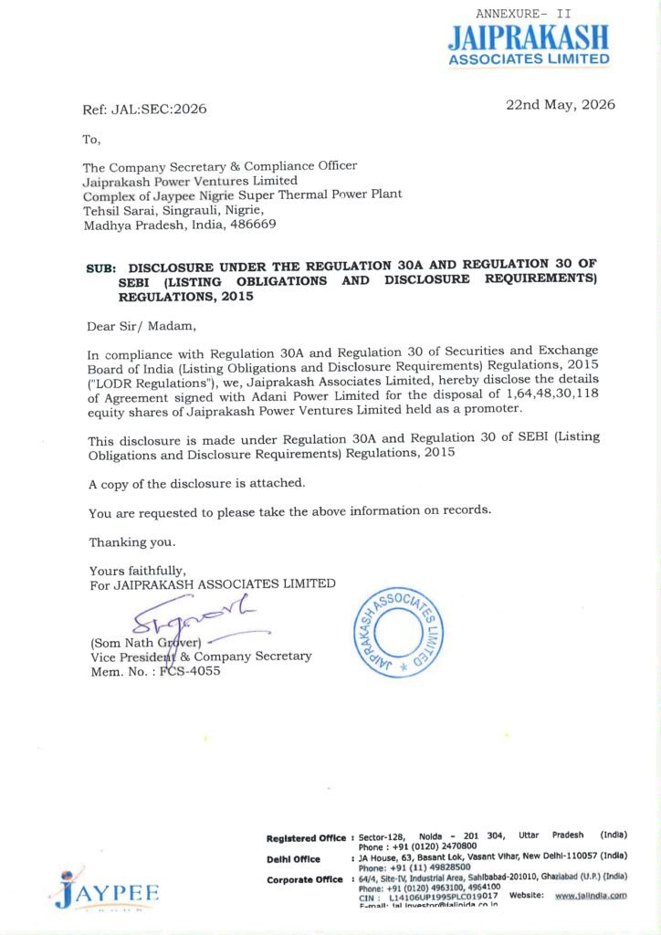 Jaiprakash Associates Transfers 24% Stake in JP Power to Adani Power ...